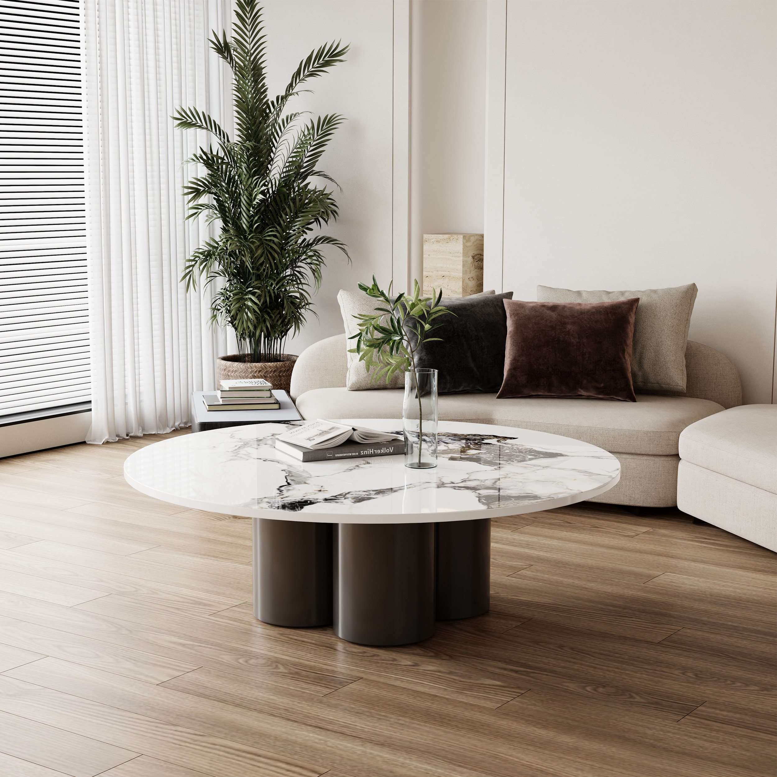 Ivy Bronx Modern 35.43" Round Coffee Table, Faux Marble Top | Wayfair